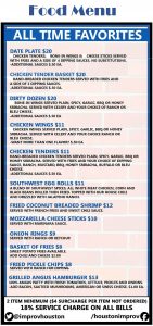 Houston Improv Food and Drink Menus